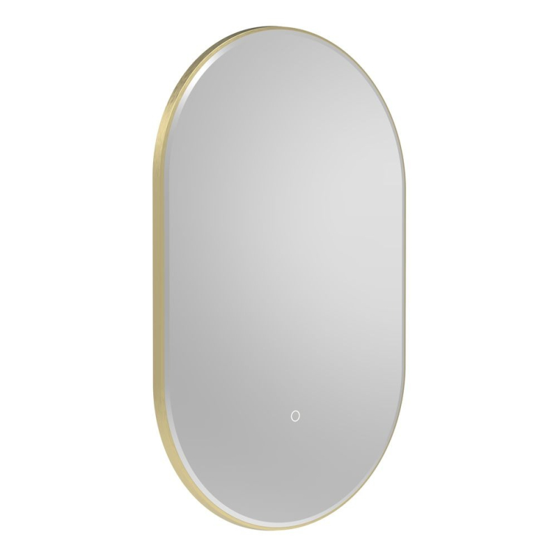 Oxygen Brushed Brass Illuminated Pill Mirror 50x80cm | Tile Merchant