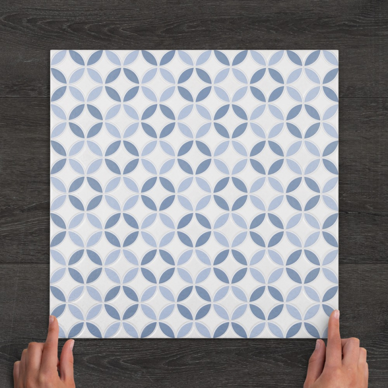 Orly Blue Pattern Satin Porcelain Tile 44.2x44.2cm