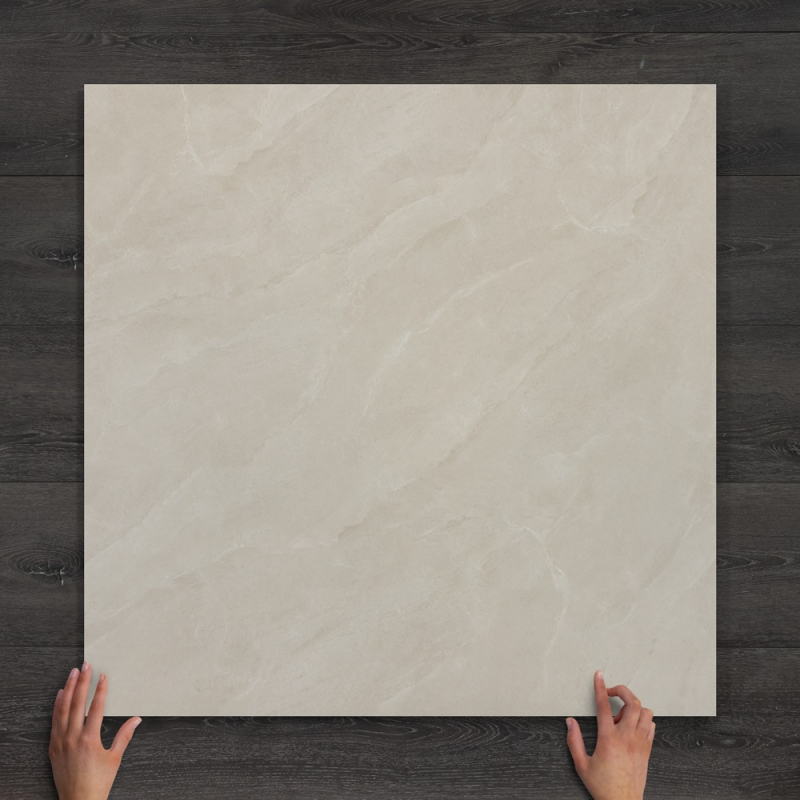 Serenity Beige Crema Marble-Effect Matt Porcelain Tile 100x100cm