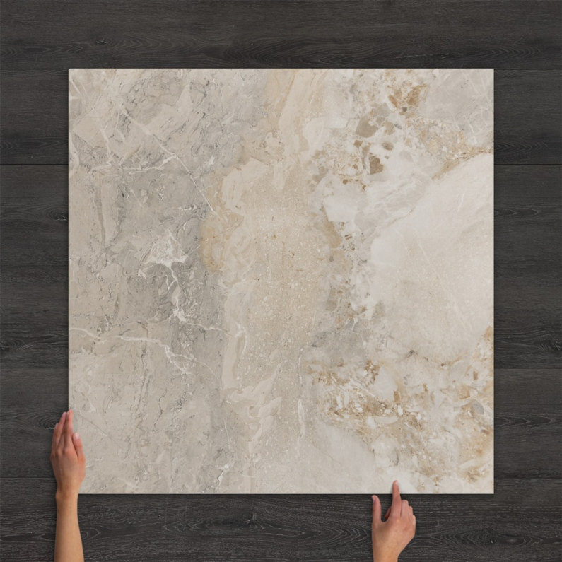 Tavos Beige Marble-Effect Matt Porcelain Tile 100x100cm | Tile Merchant