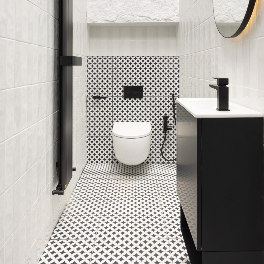 Orly Black Pattern Satin Porcelain Tile 44.2x44.2cm | Tile Merchant