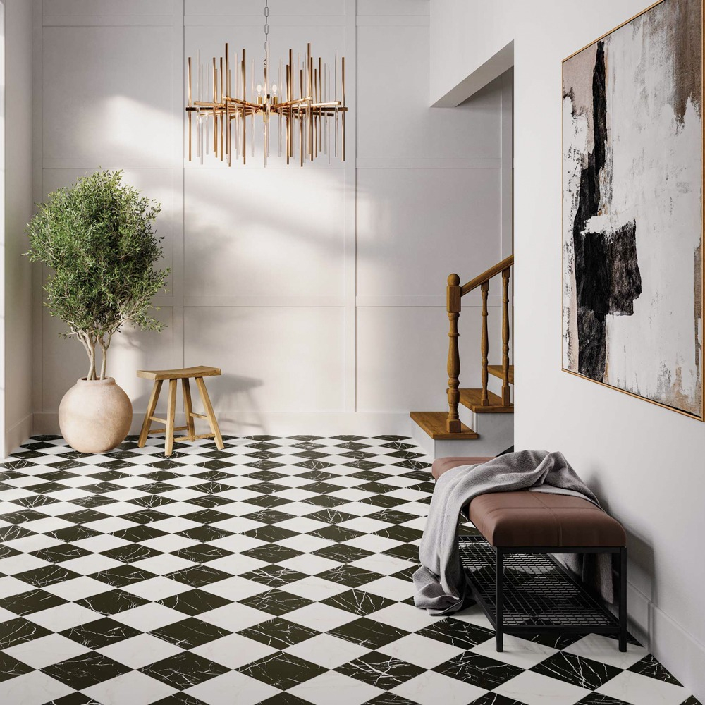 Chess Marquina Pattern Matt Porcelain Tile 44.2x44.2cm | Tile Merchant