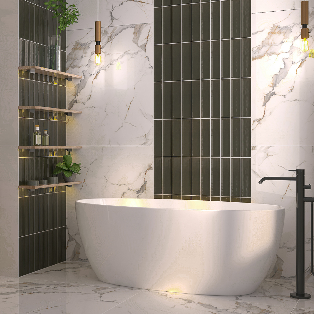 Nara Oliva Gloss Ceramic Wall Tile 30x7.5cm | Tile Merchant